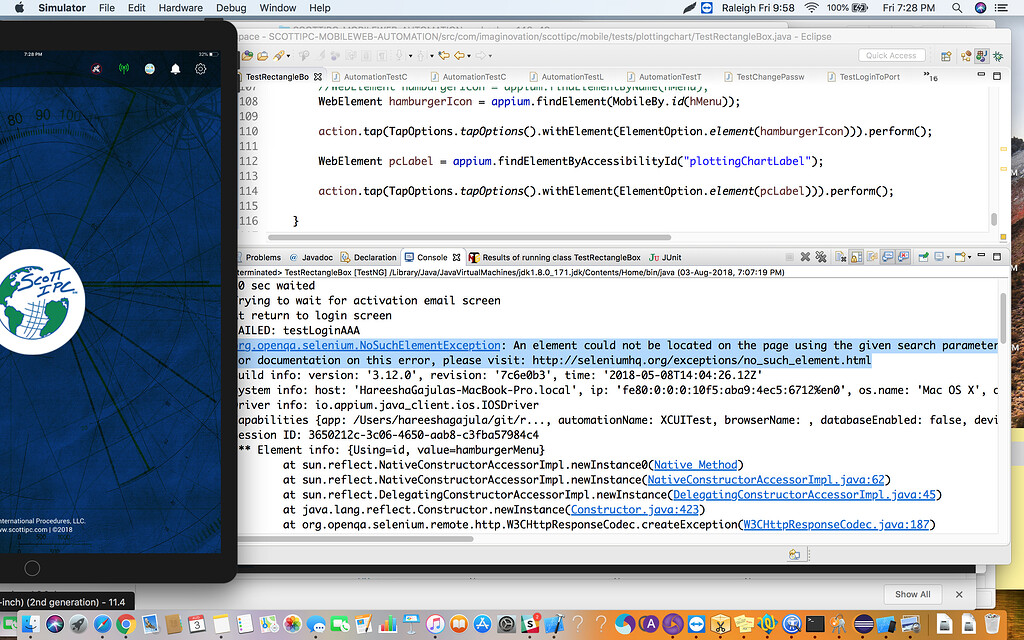 Unable to tap on element by findElementByAccessibilityId, findElementByName in appium version 1. ...