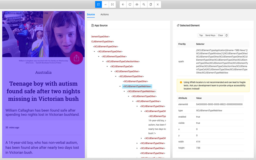 How to find element of class XCUIElementTypeWebView in a real iOS device - Support - Appium Discuss