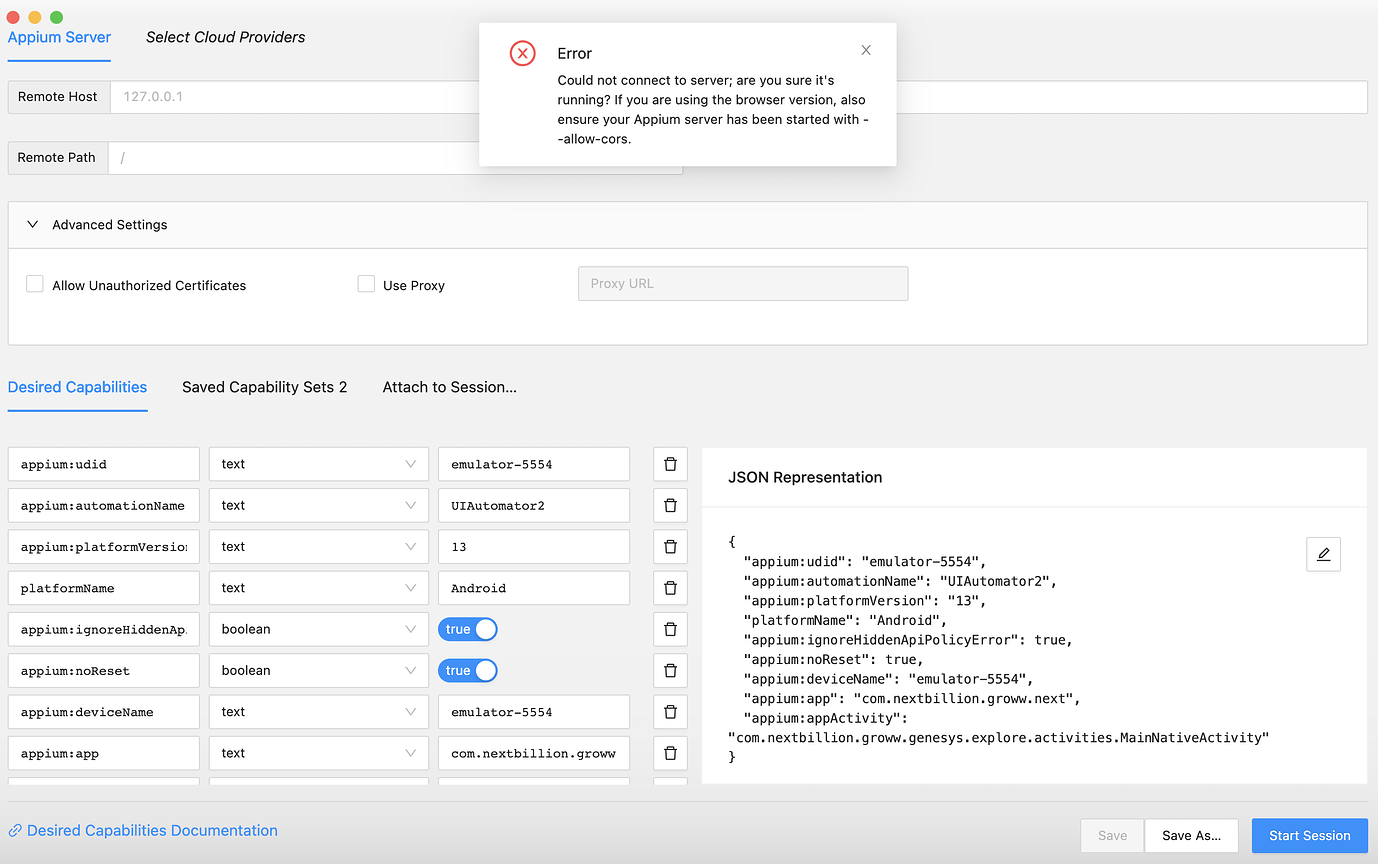 Could not connect to server to Appium server - Issues/Bugs - Appium Discuss