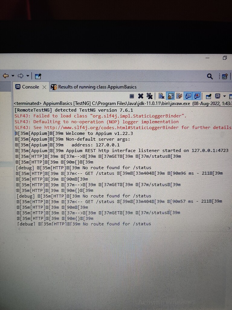 No route found for /status - Support - Appium Discuss