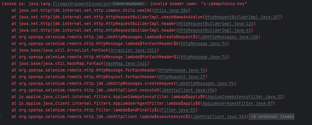 "invalid header name" Error with Appium Java Client - Issues/Bugs - Appium Discuss