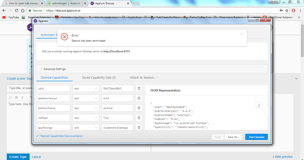 Session has been terminated Exception - Issues/Bugs - Appium Discuss