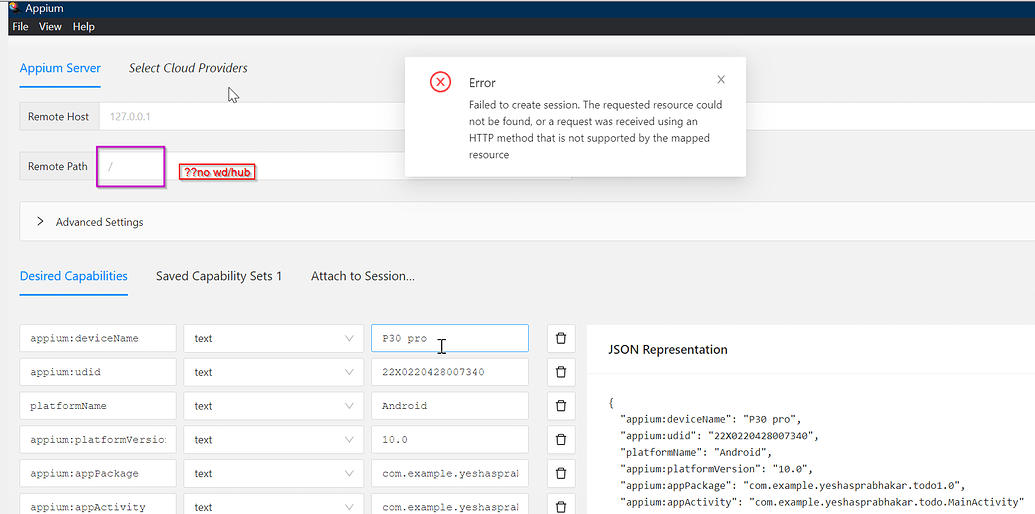 Server-side error: 500 occurred while processing Appium-server - Support - Appium Discuss