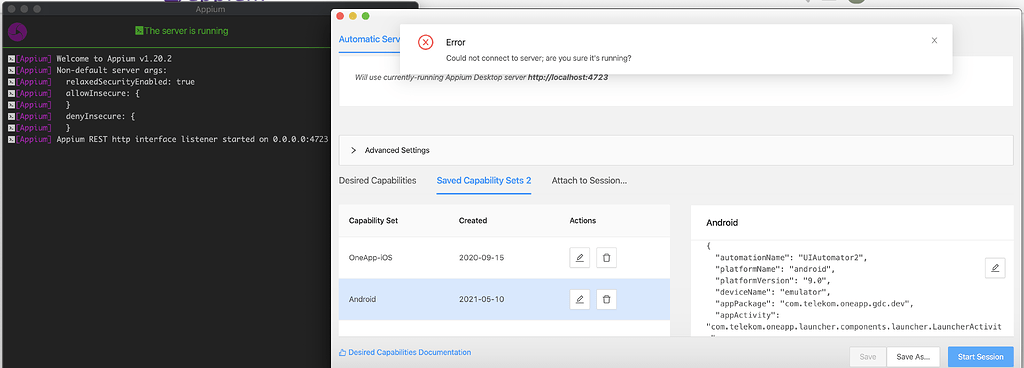 Could not connect to server Are you sure it is running - Support - Appium Discuss
