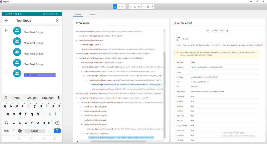 Find Element With Certain Text Inside Another Element Using Uiselector Query Support Appium