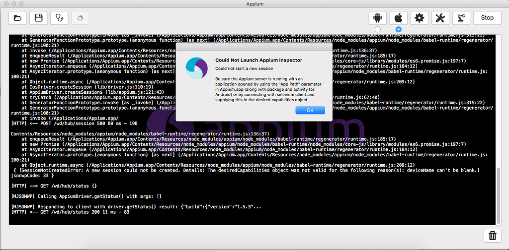 Session not created error - Issues/Bugs - Appium Discuss