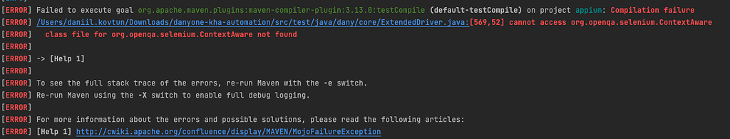 Getting compilation error after Selenium v4.34.0 was released and ContextAware interface was ...