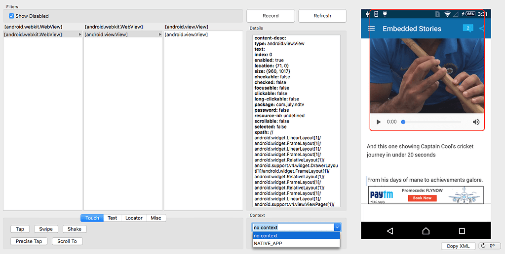 How to perform action on Web view buttons present inside Native view page - Support - Appium Discuss
