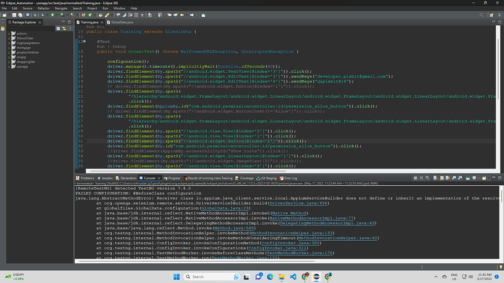 When I Am Running Appium Basic Test Then Error Message Showing Page