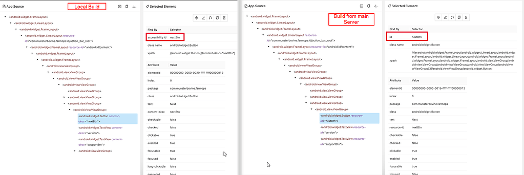 Different builds - 'id' vs 'accessibilty id' showing - Support - Appium Discuss