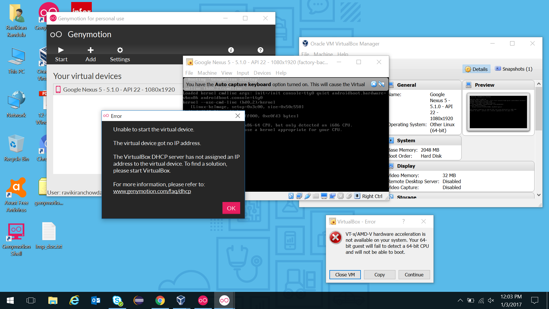 Windows10 - Android Genymotion is not working - Issues/Bugs - Appium Discuss
